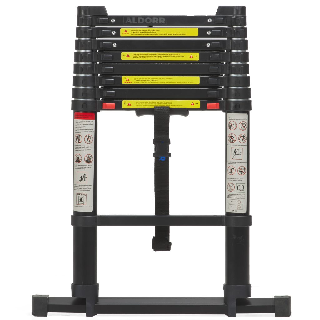 Telescopic ladder 8.5 ft (2,60 m) with telescopic stabiliser bar ...